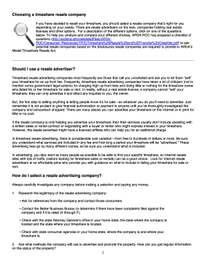 Fillable Online ardaroc 1 Choosing a timeshare resale company Should I ...