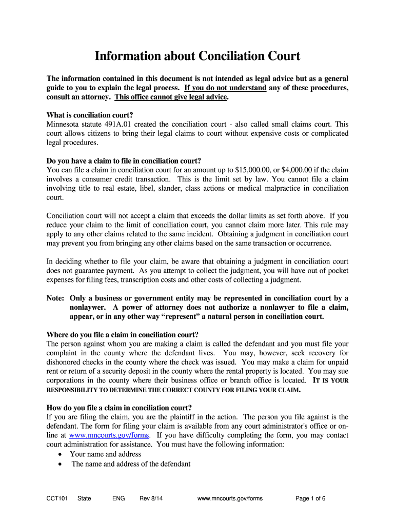 Fillable Online mncourts The information contained in this document is not intended as legal ...