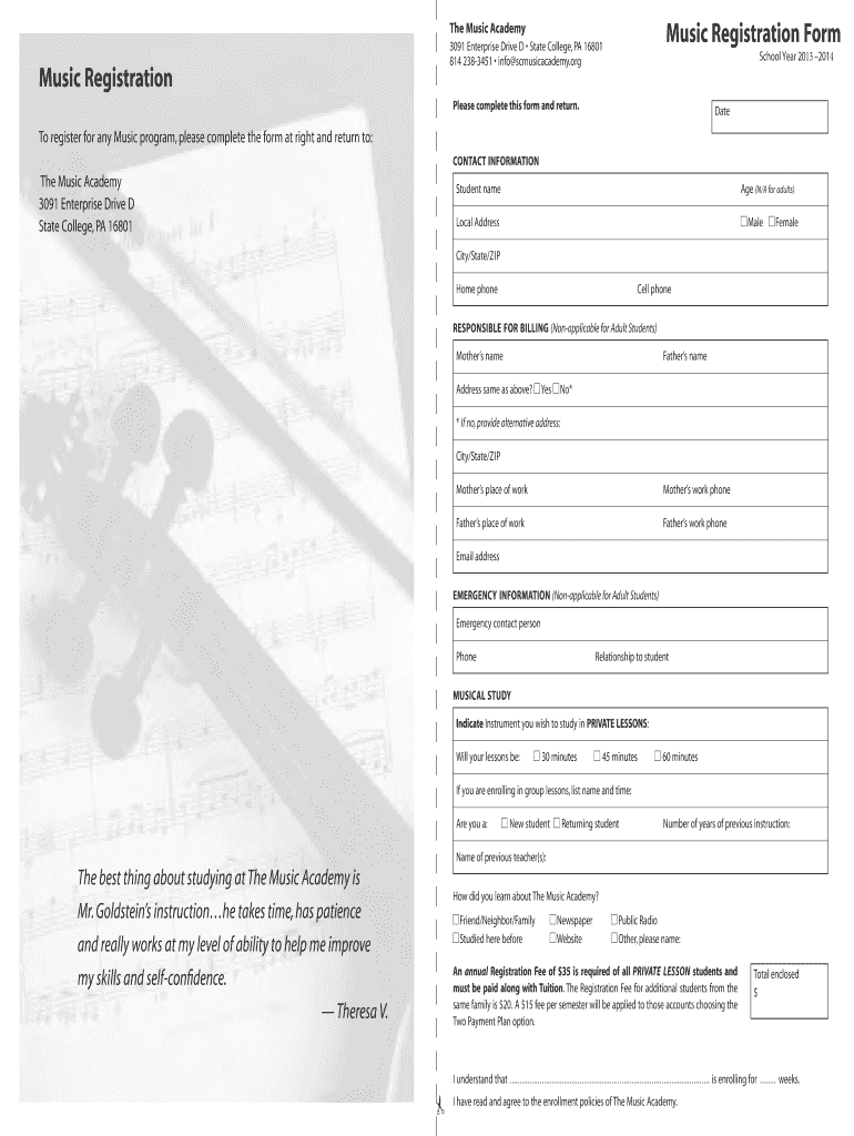 Fillable Online Music Registration Form Music Registration - The Music ...