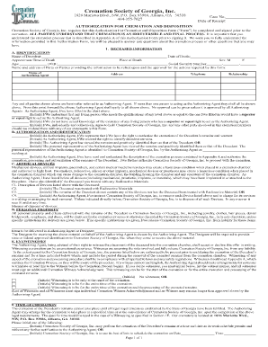 Fillable Online Authorization for Cremation and Disposition Form Fax ...
