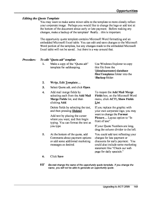 Fillable Online Opportunities Editing the Quote Template - Cornerstone ...