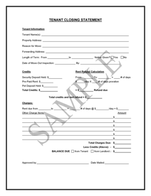 Fillable Online Pdf/Tenant Closing Statement Fax Email Print - pdfFiller