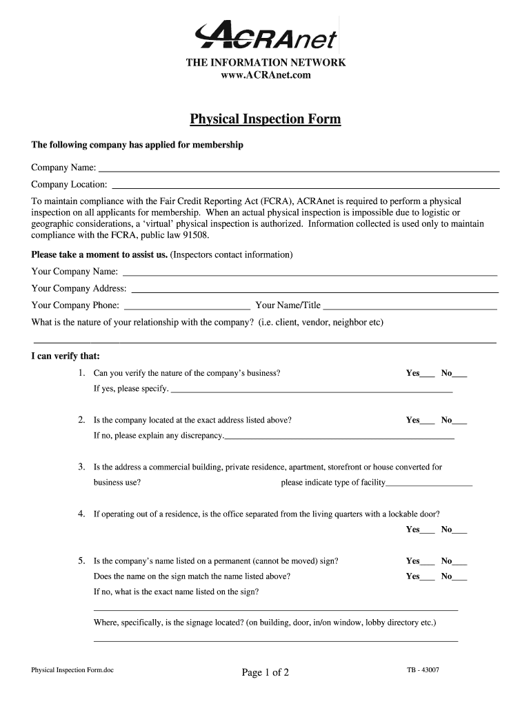 Fillable Online Physical Inspection Form Fax Email Print - pdfFiller