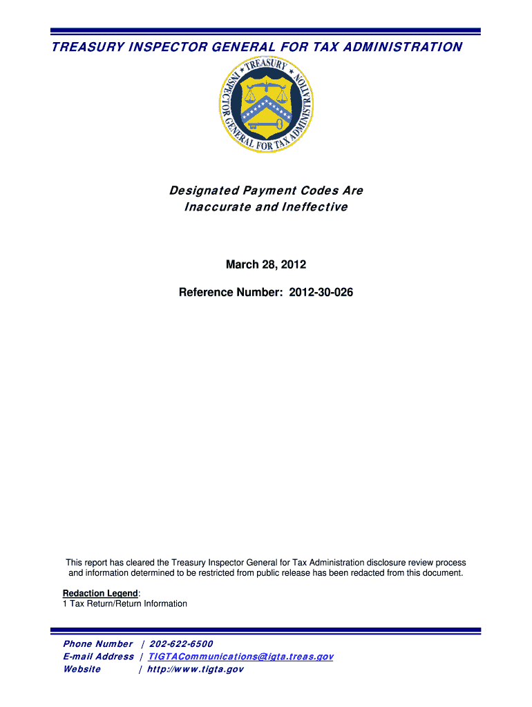 Fillable Online treasury Designated Payment Codes Are Inaccurate and ...