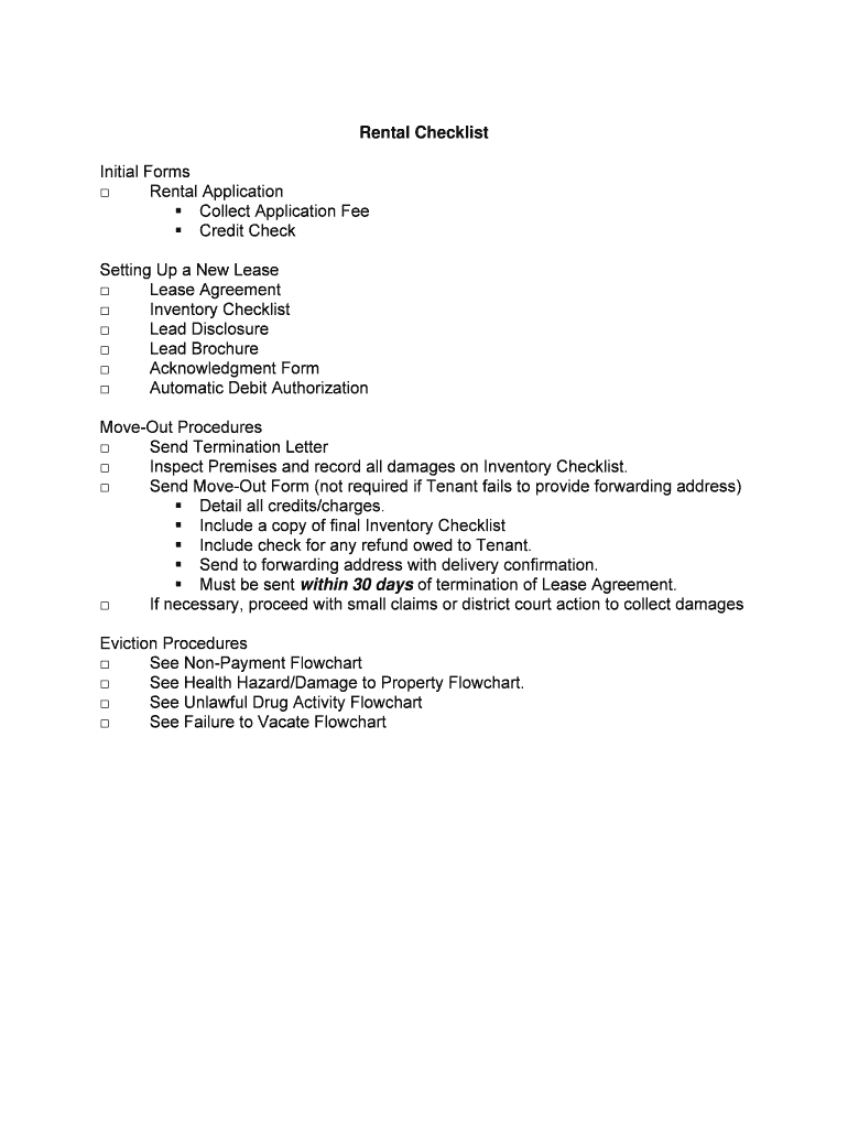 Fillable Online Rental Checklist Initial Forms Rental Application ...