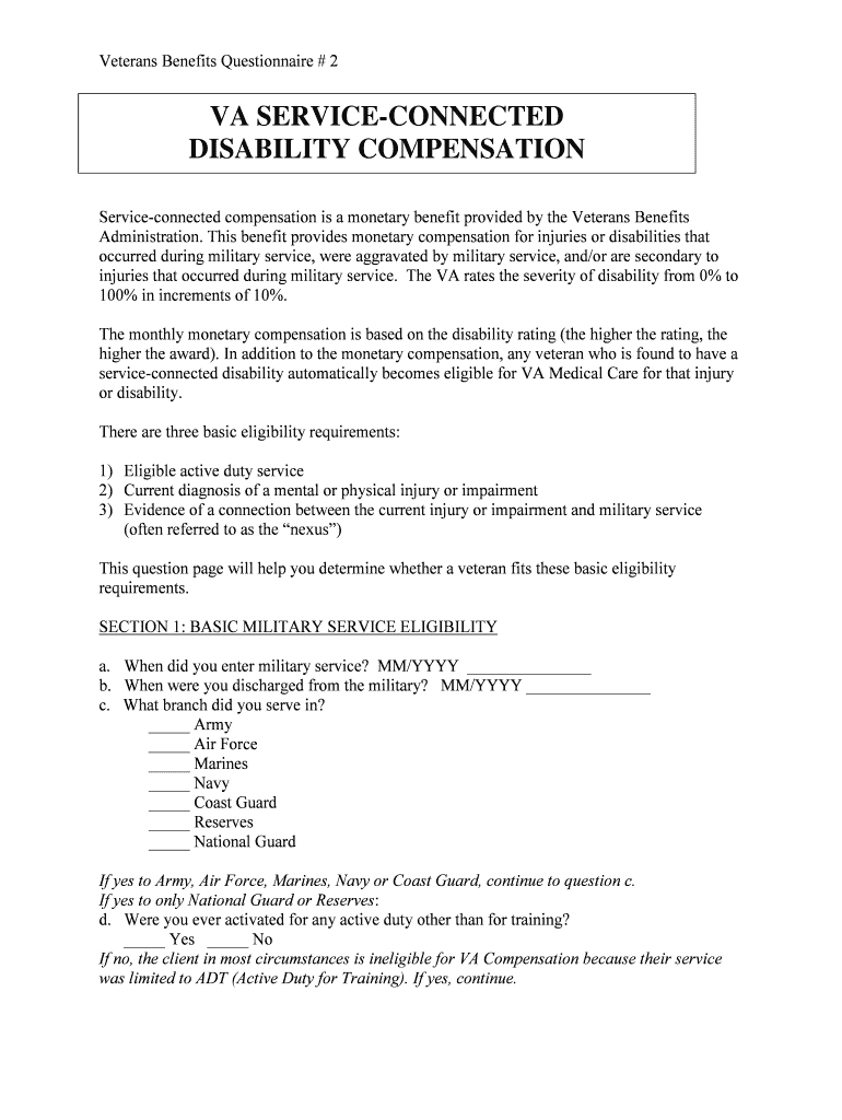 Fillable Online statesidelegal VA SERVICE-CONNECTED DISABILITY ...