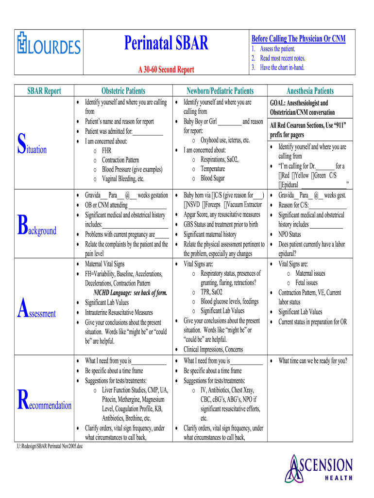 Sbar Example Fill Online Printable Fillable Blank PdfFiller