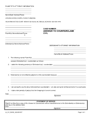 Fillable Online azcourts ANSWER TO COUNTERCLAIM - azcourts Fax Email ...