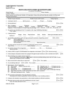 Fillable Online RESTAURANT/TAVERN QUESTIONNAIRE Fax Email Print - pdfFiller