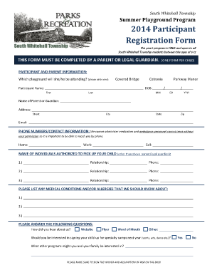 Fillable Online 2014 Participant Registration Form - South Whitehall Township Fax Email Print ...