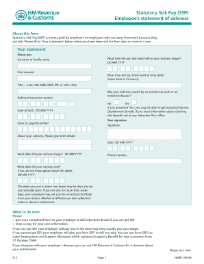 Fillable Online ulster ac SC2 Statutory Sick Pay (SSP ) Employee's ...