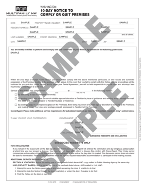 Fillable Online 10-DAY NOTICE TO COMPLY OR QUIT PREMISES - Multifamily ...