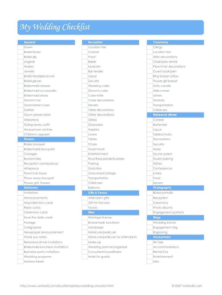 Wedding Checklist Template Fill Online Printable Fillable Blank 