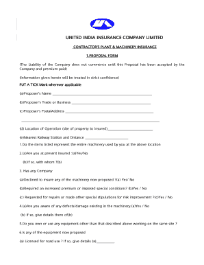 Fillable Online uiic co CONTRACTORS PLANT & MACHINERY INSURANCE - uiic ...