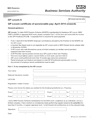 Fillable Online GP Locum A - NHS Business Services Authority Fax Email Print - pdfFiller