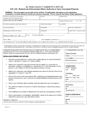 Fillable Online HR218 Application - El Paso County Sheriff's Office Fax Email Print - pdfFiller