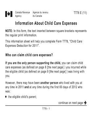 Form T778, Child Care Expenses Deduction - Canada.ca - Fill and Sign ...