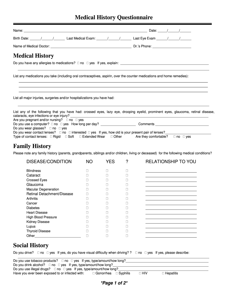 Center Medical History Questionnaire Fill Online Printable Fillable