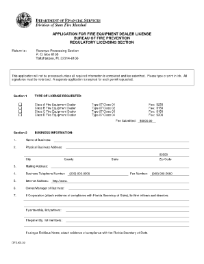 Fillable Online Application for Fire Equipment Dealer License. Forms ...