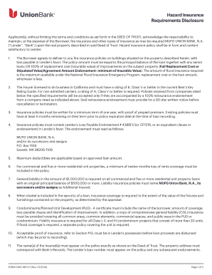 Fillable Online Hazard Insurance Requirements Disclosure - Union Bank ...