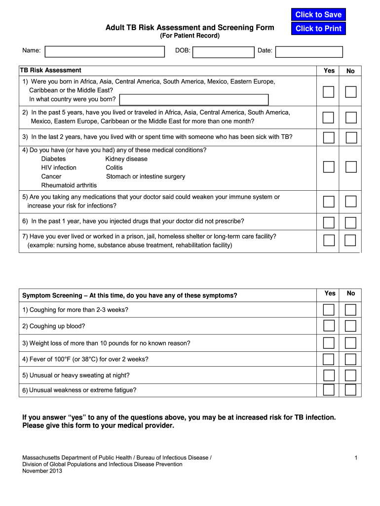 Tb Risk Assessment Form Fill Online Printable Fillable Blank PdfFiller