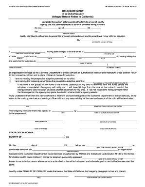 Fillable Online cdss ca RELINQUISHMENT In or Out-of-County - California Department of ... - cdss ...