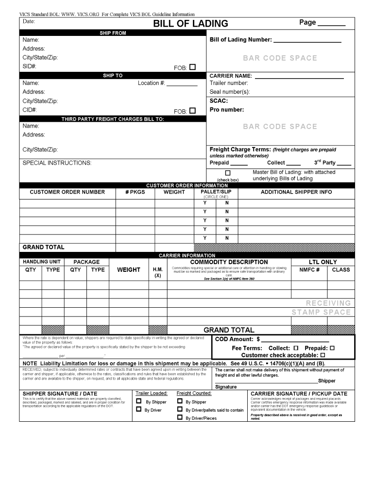 VICS Standard BOL Fill And Sign Printable Template Online US Legal 