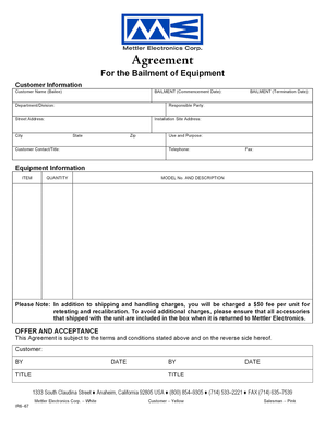 Fillable Online For the Bailment of Equipment Fax Email Print - pdfFiller