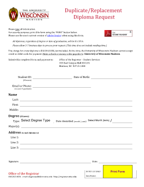 Fillable Online registrar wisc Diploma Request Form - UCI University Registrar - registrar wisc ...