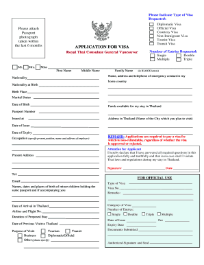 Fillable Online Visa Application Form - Royal Thai Consulate General ...