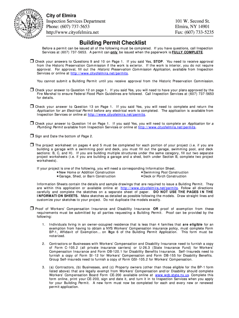 Fillable Online cityofelmira Building Permit Checklist.doc Fax Email Print - pdfFiller