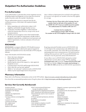 Fillable Online Outpatient Pre-Authorization Guidelines - WPS Fax Email ...