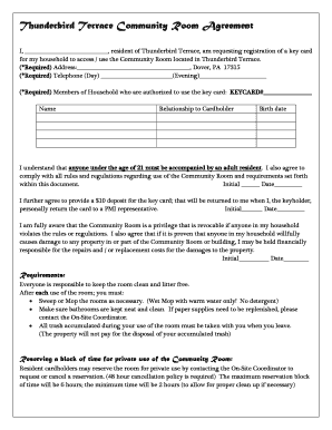Fillable Online Thunderbird Terrace Community Room Agreement I ...