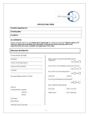 Fillable Online Application Form - Herts Urgent Care Fax Email Print ...