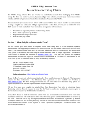 Fillable Online Instructions for Filing Claims - ARTRA Asbestos Trust Fax Email Print - pdfFiller