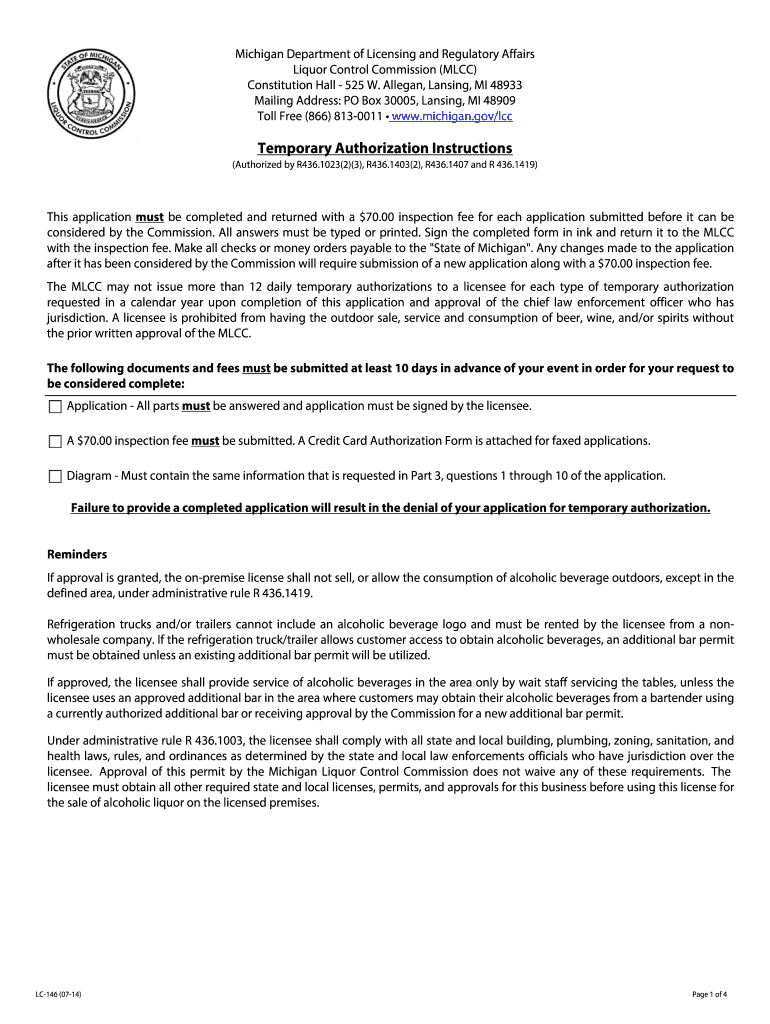 Fillable Online Temporary Authorization Instructions and Form ... - State of Michigan Fax Email ...