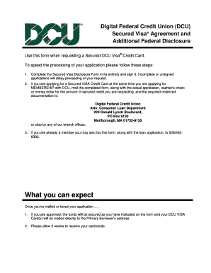Fillable Online dcu Secured Visa Agreement and Additional Federal ...