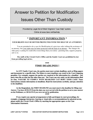 Fillable Online Answer to Petition for Modification Issues Other Than ...