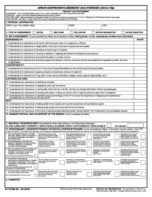 Airman Comprehensive Assessment (ACA) Worksheet (AB thru TSgt). AF Form ...