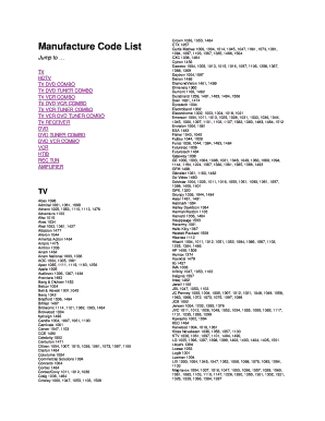 Fillable Online Manufacture Code List Fax Email Print - pdfFiller