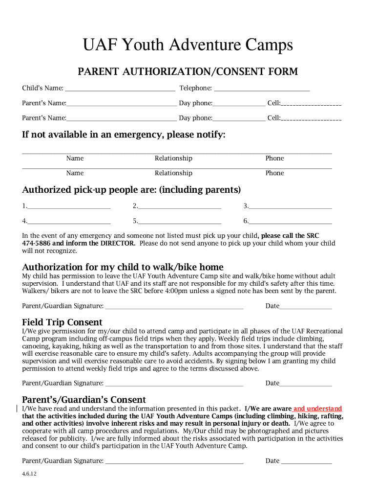 Fillable Online uaf PARENT AUTHORIZATIONCONSENT FORM Fax Email Print ...