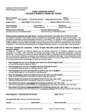 Fillable Online HOME LANGUAGE SURVEY ENCUESTA SOBRE EL IDIOMA DEL HOGAR ...