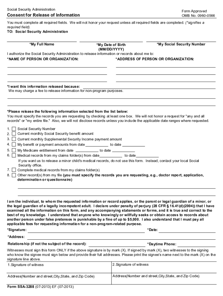 2013 Form SSA 3288 Fill Online Printable Fillable Blank PdfFiller