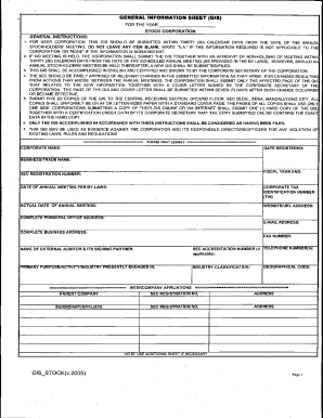 Fillable Online sec gov ' GENERAL INFORMATION SHEET (GIS) - Securities ...