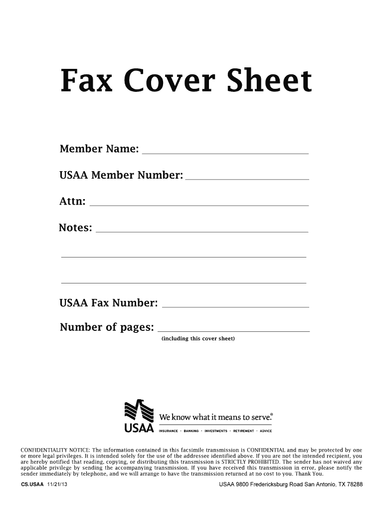 USAA Fax Cover Sheet 2013 2022 Fill And Sign Printable Template 
