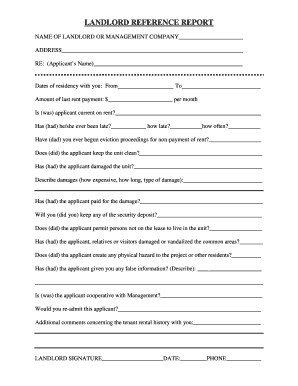 Fillable Online Landlord Reference Report Form Fax Email Print - pdfFiller