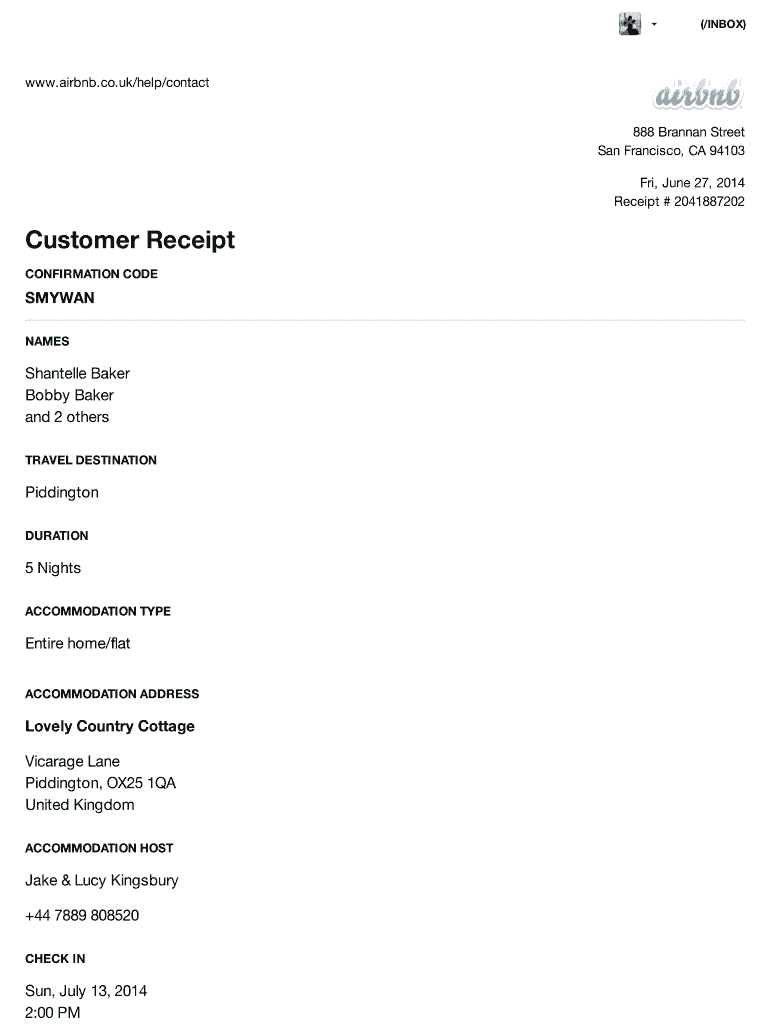 Airbnb Receipt Confirmation Code SMYWAN 2020 Fill And Sign Printable