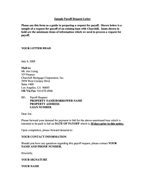 Fillable Online Sample Payoff Request Letter - Churchill Mortgage ...