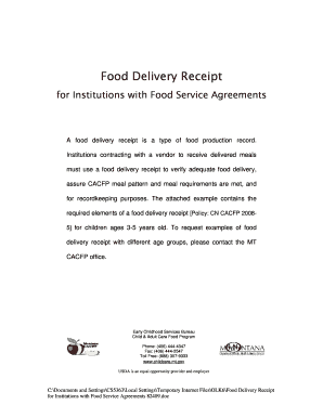 Fillable Online dphhs mt Food Delivery Receipt for Institutions with ...