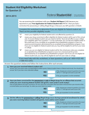 Fillable Online studentaid ed Student Aid Eligibility Worksheet ...